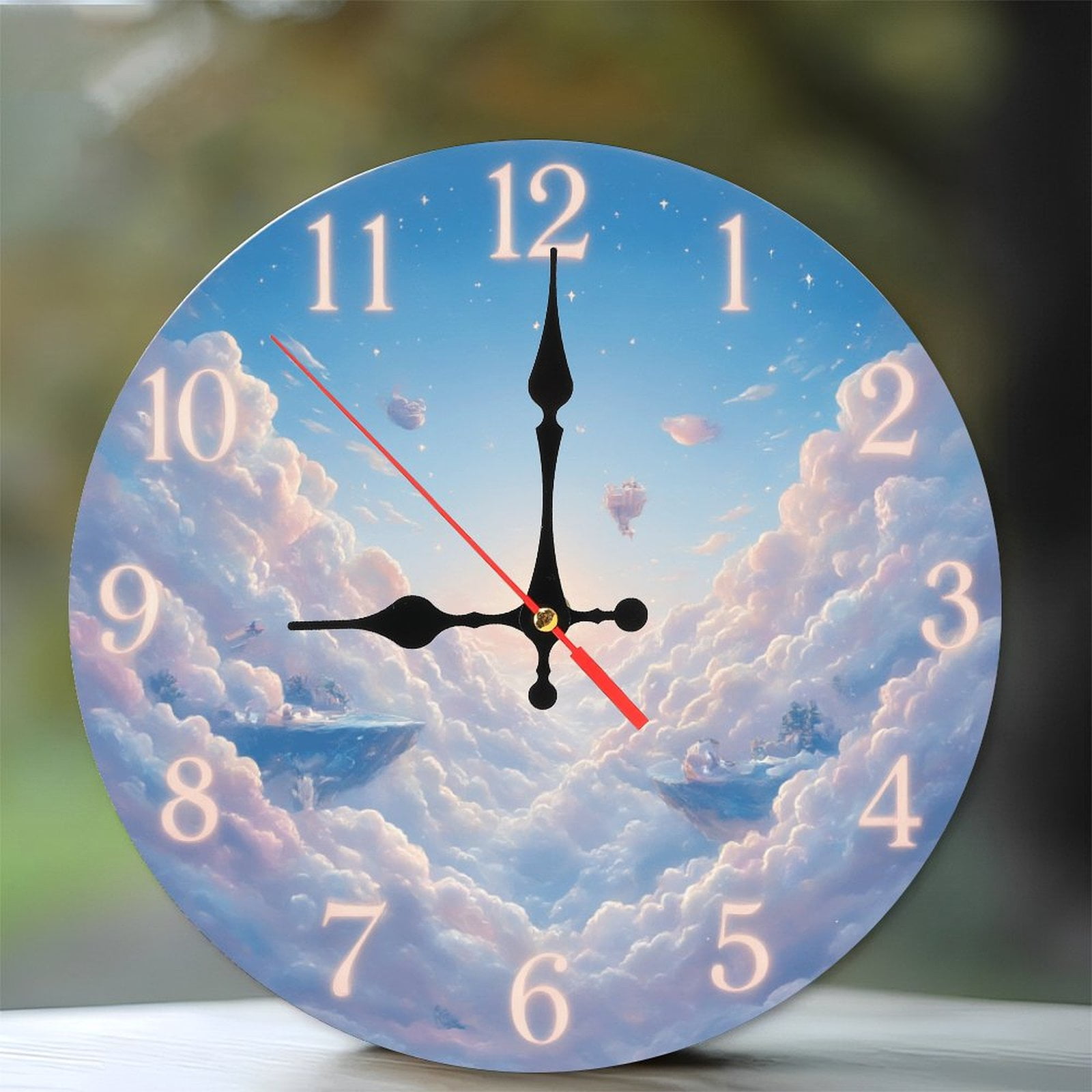 Fantasy Sky Cloud Clock Wall Decor Home Decor Art 10-Inch Silent Wooden Wall Clock, Battery ...