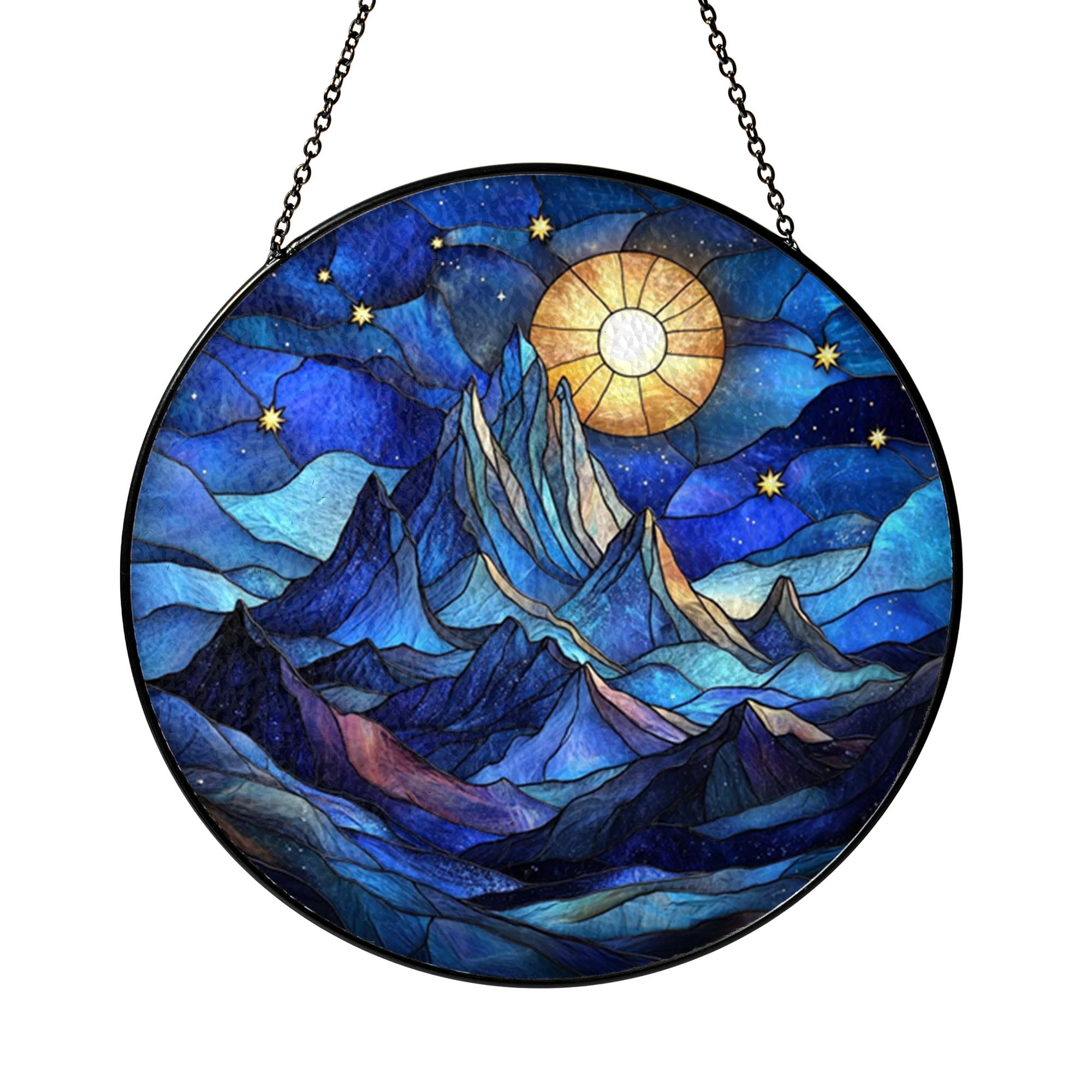 Fantasy Skyline Stained Glass Suncatcher, Starry Night Window Hanging ...