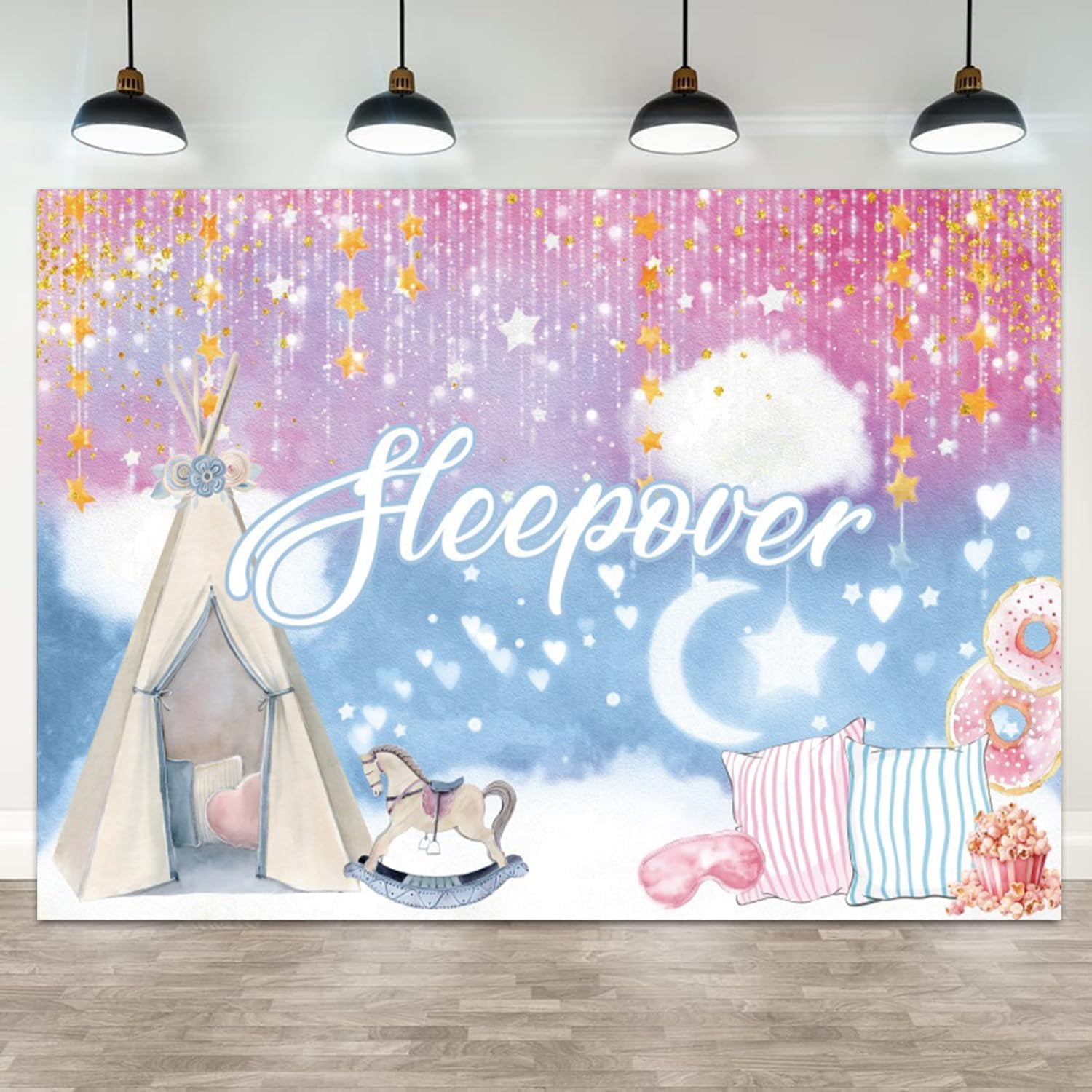 Fantasy Sleepover Backdrop Pink Blue Stars Moon Nursery Decor Kids ...