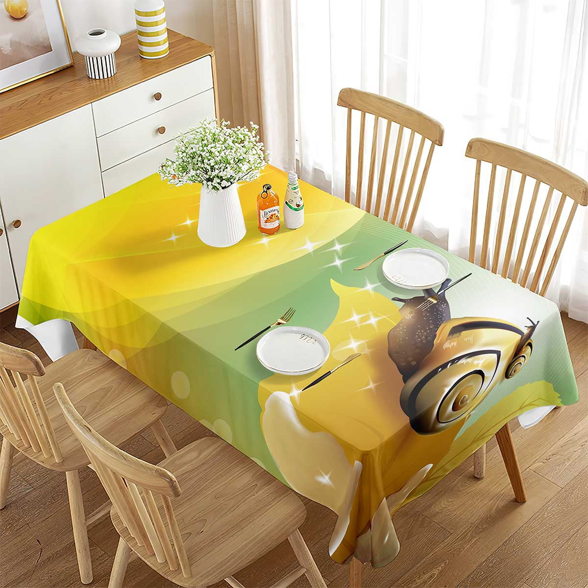 Fantasy Snail Tablecloth Cute Cartoon Animals Rectangle Table Cover ...