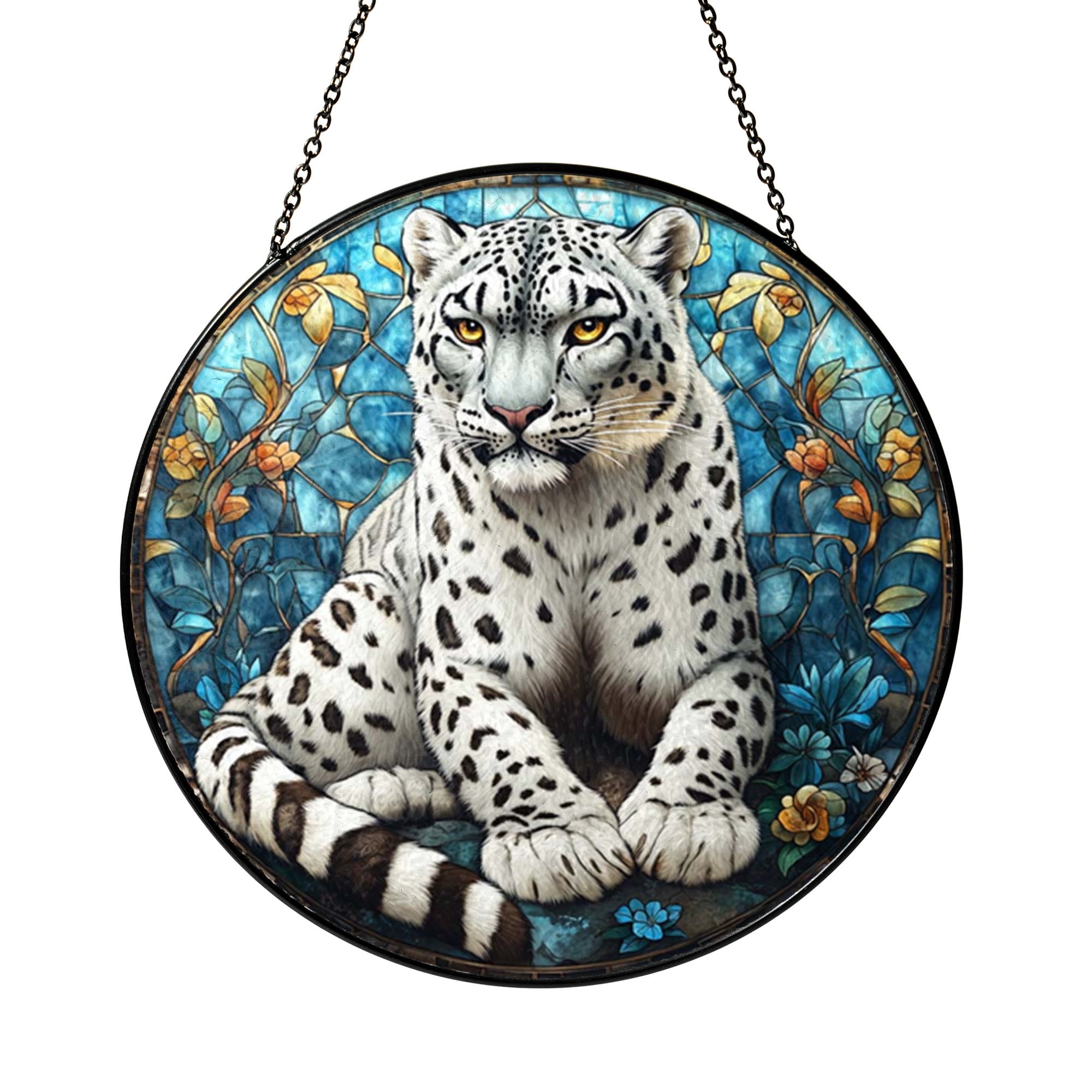 Fantasy Snow Leopard Stained Glass Style Window Suncatcher, Big Cat Art ...