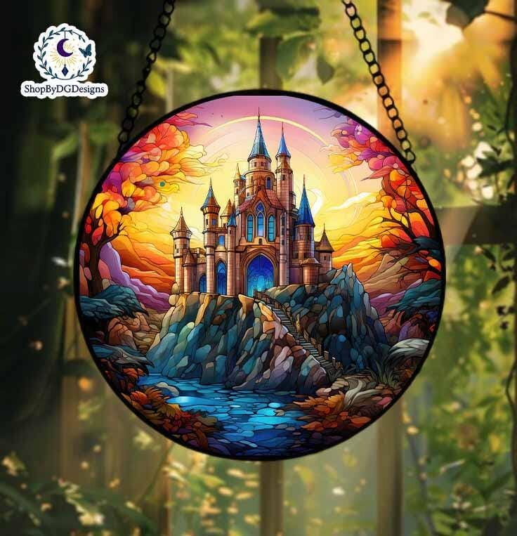 Fantasy Stained Glass Castle, Colorful Castle Window Decor, Magical ...