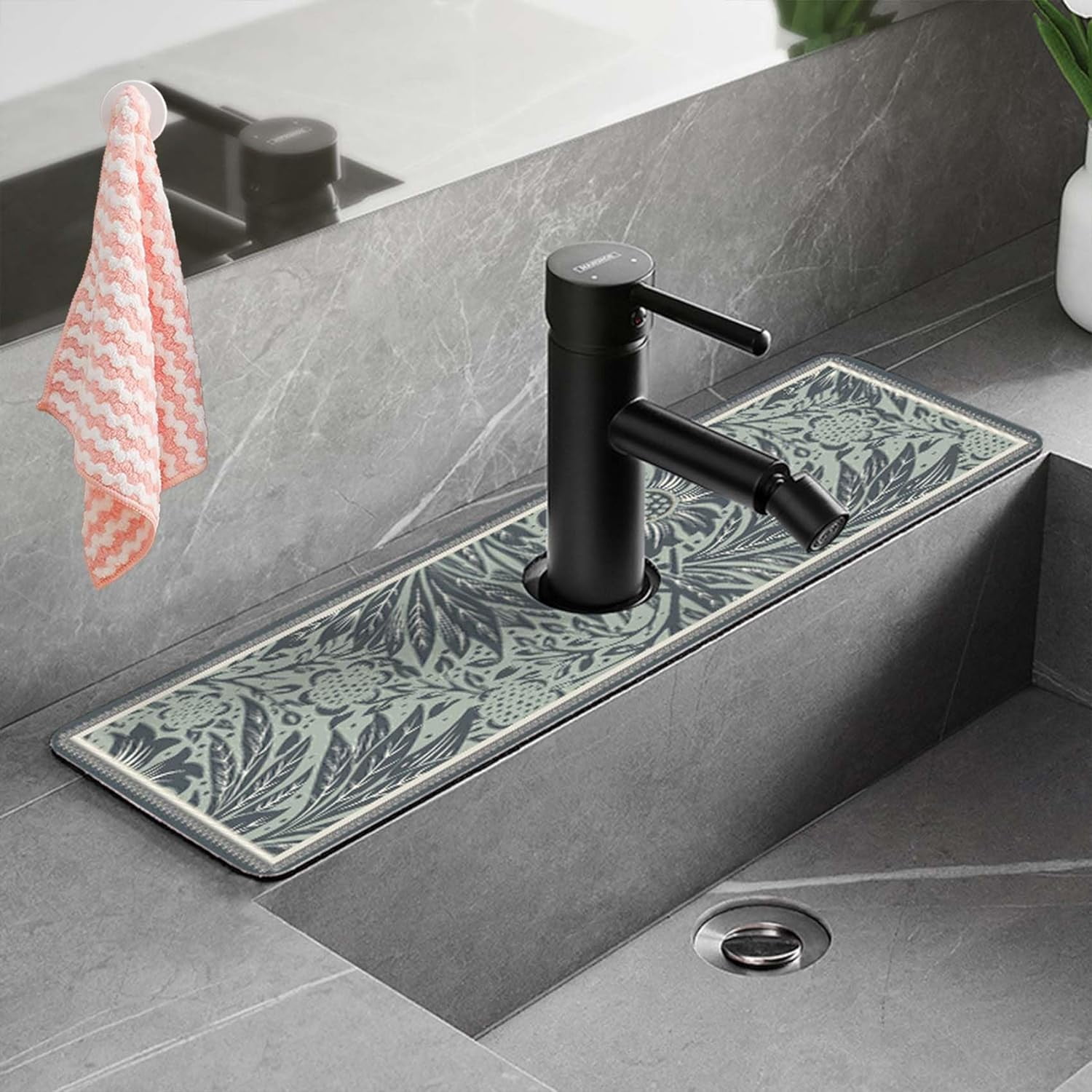 Fantasy Style Faucet Draining Mat, Floral Sink Faucet Mat, Kitchen Sink ...