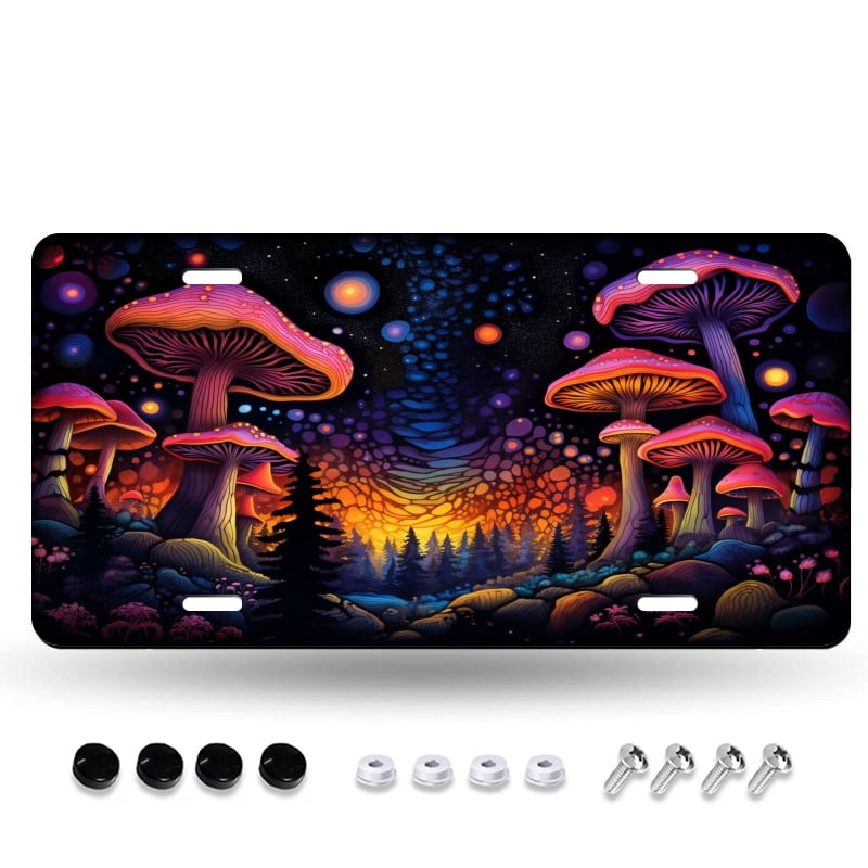 Fantasy - Style Illustration of Giant Mushrooms in a Starry Forest License Plate Frame ...