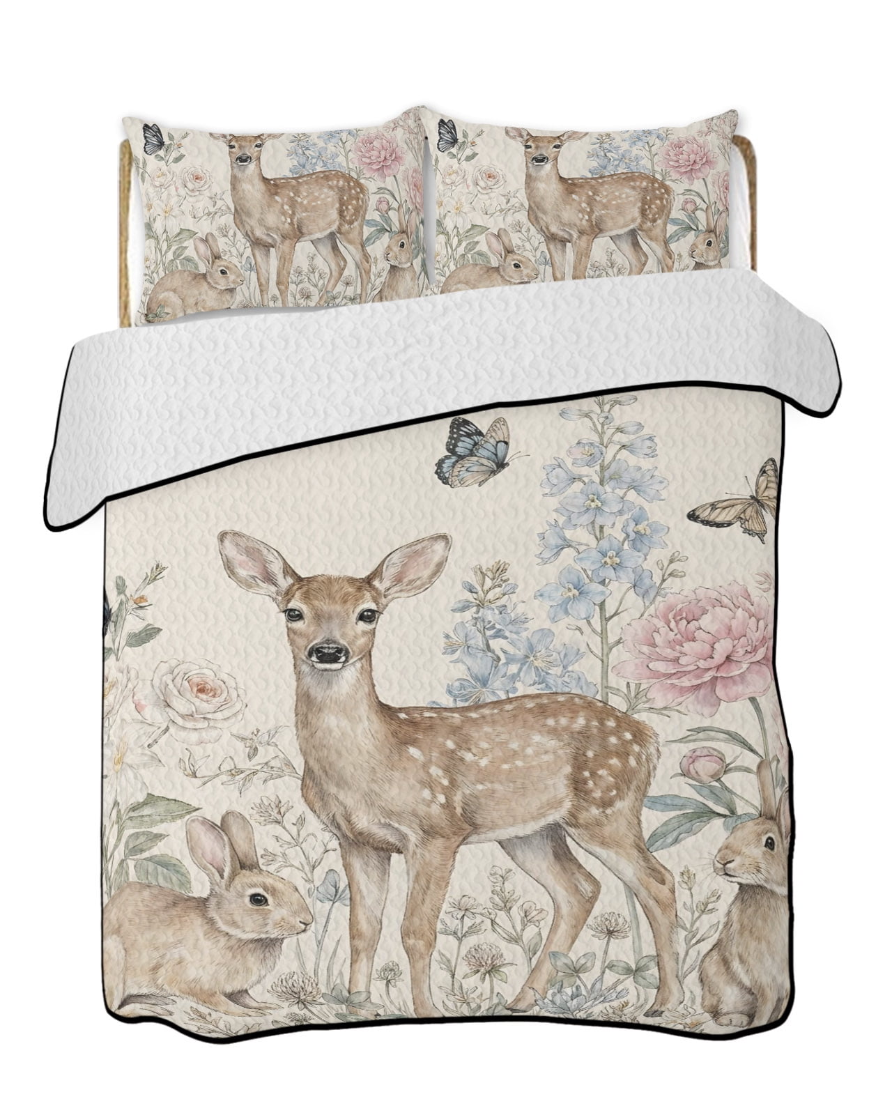 Fantasy Style Quilts Bedding Set Twin Size Watercolor Pastoral Deer ...