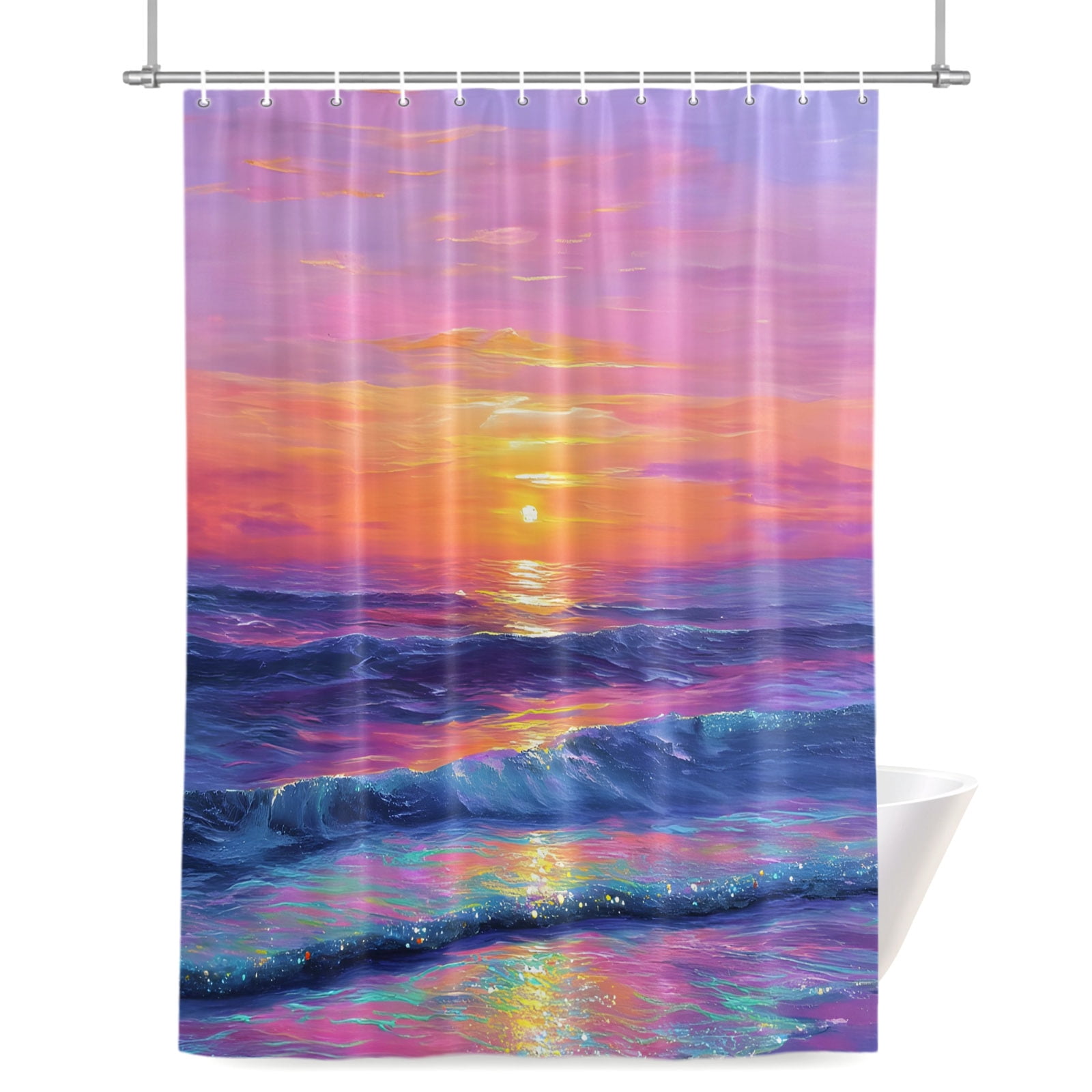 Fantasy Sunset Shower Curtains for Bathroom, Dreamy Coastal Modern ...