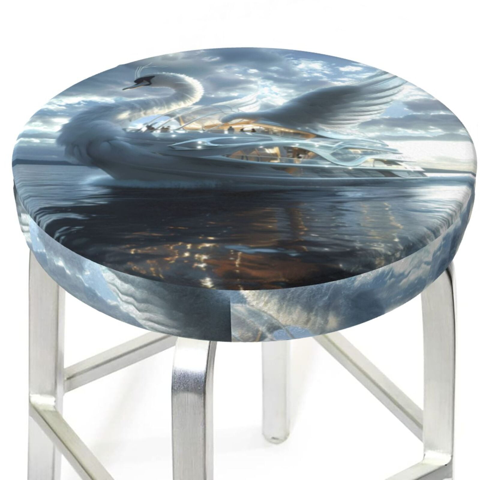 Fantasy Swan Yacht Design Bar Stool Covers - Stretch Round Seat Covers ...