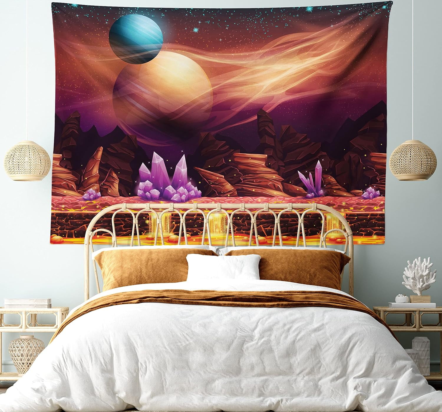 Fantasy Tapestry, Futuristic Cosmic Galaxy Space Planets Sci Fi Dreamy ...