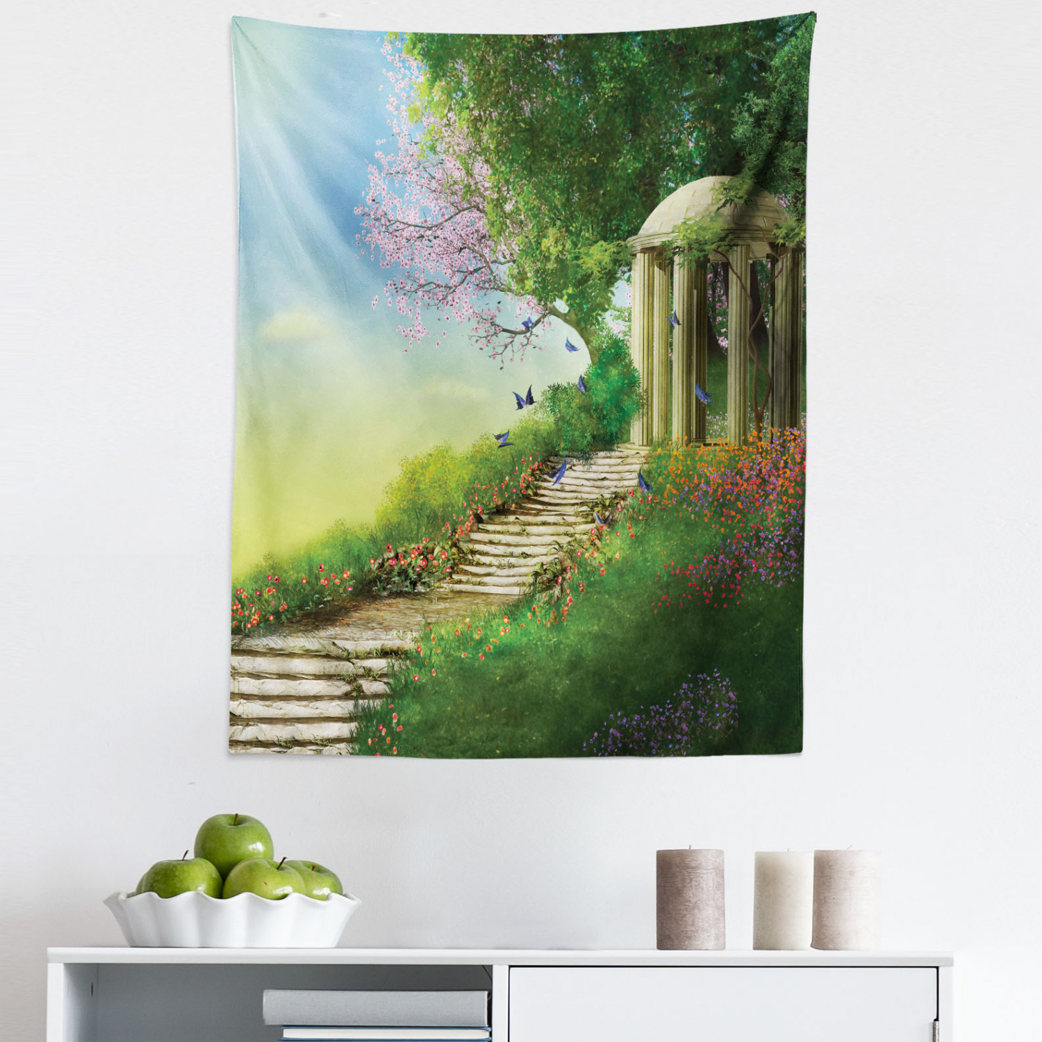 Fantasy Tapestry, Gazebo at the Top of a Hill with Stone Stairs and ...