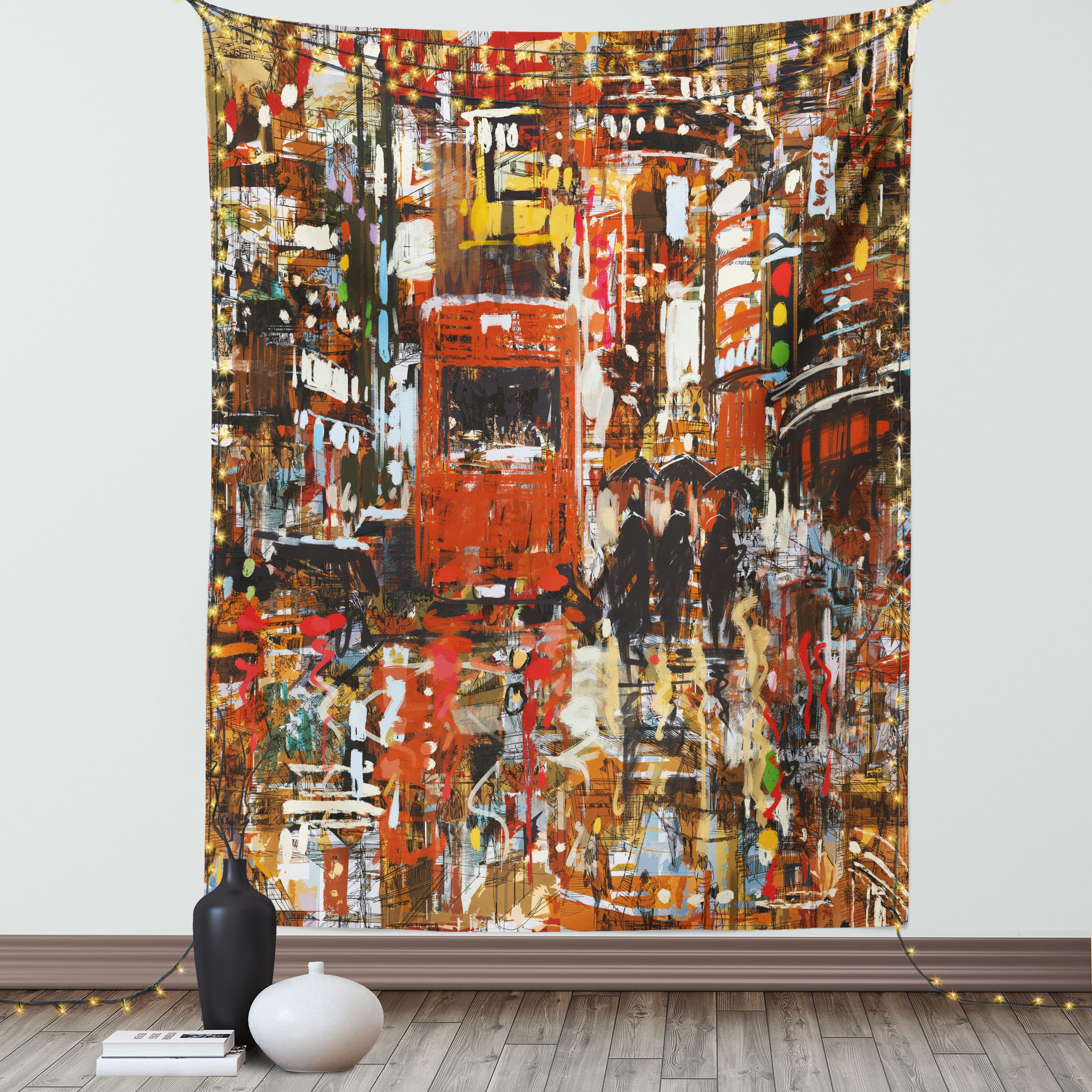 Fantasy Tapestry, Urban Abstract Picture with Tramway and Human Crowd ...