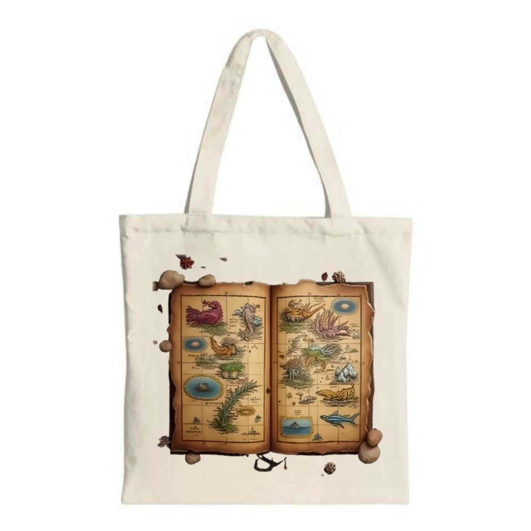Fantasy-Themed Canvas Tote Bag with Open Book Design Featuring Colorful ...