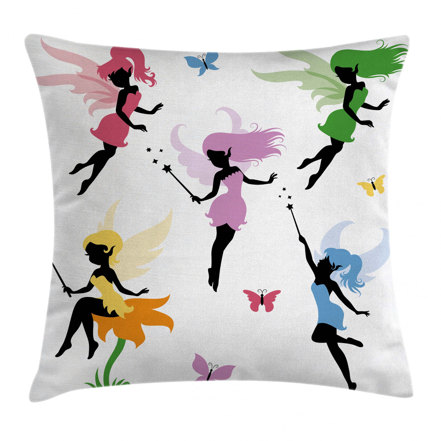 Fantasy Throw Pillow Cushion Cover, Cute Pixie Spirit Elf Fairies ...
