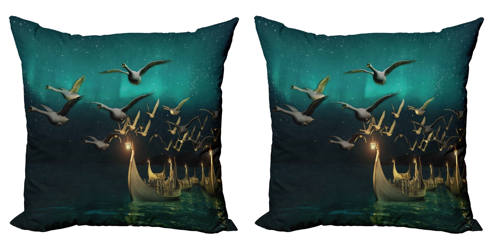 Ambesonne Fantasy Throw Pillow Cover 2 Pack, Elf Boats Birds Swans, 20 ...