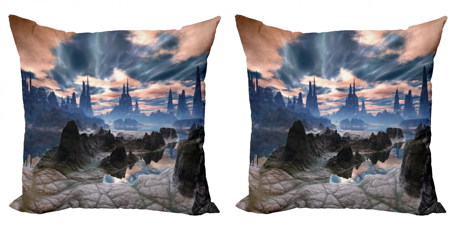 Ambesonne Fantasy Throw Pillow Cover 2 Pack, Rock Towers Alien World ...