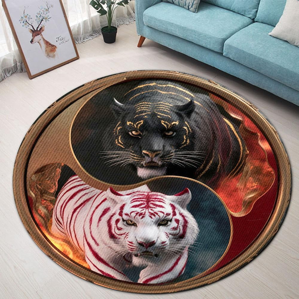 Fantasy Tiger Round Area Rug, bold animal pattern circle carpet for ...