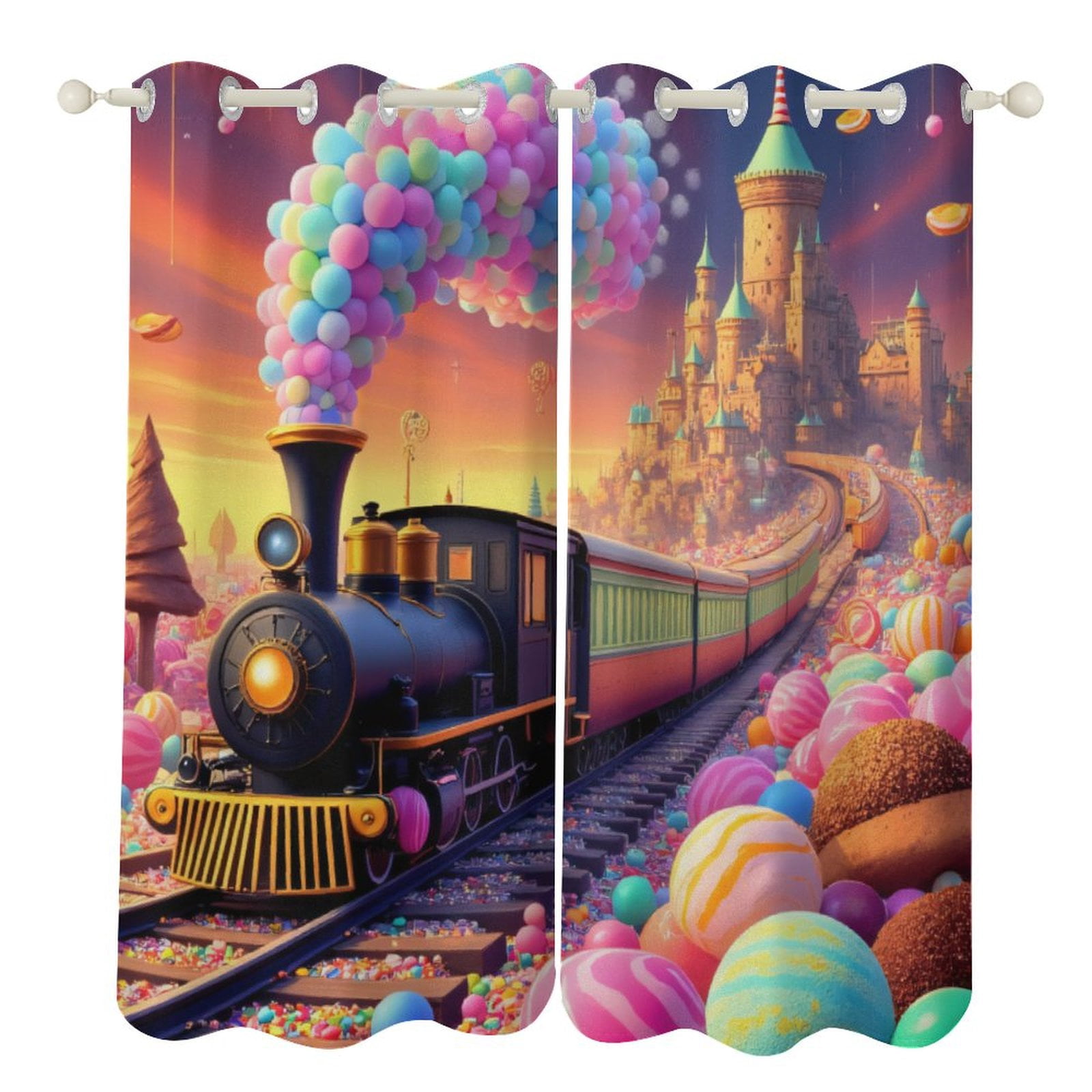 Fantasy Train in Candy Land 2 Panels 3D Printing Pattern Curtain for ...