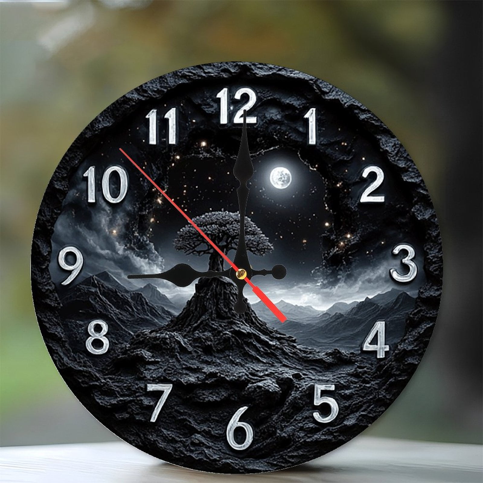 Fantasy Tree Moon Night Wall Clock 10-Inch Silent Wooden Wall Clock, Battery Operated (AA ...