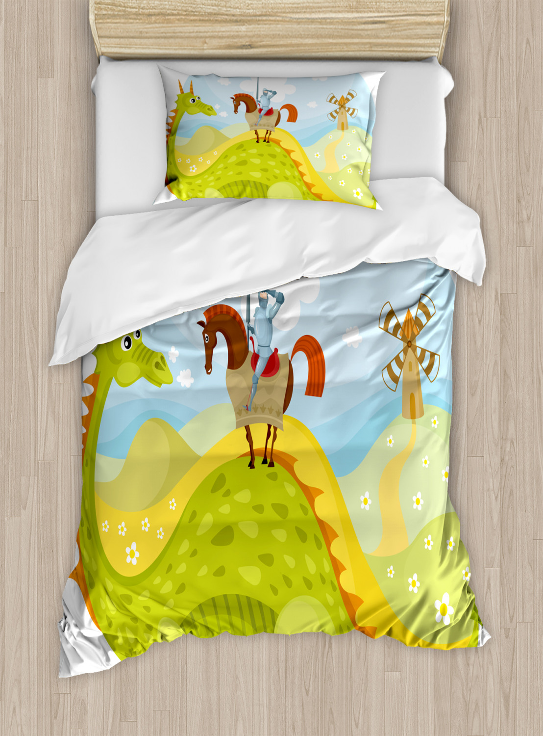 Fantasy Twin Size Duvet Cover Set, Knight Don Quixote with Horse on ...