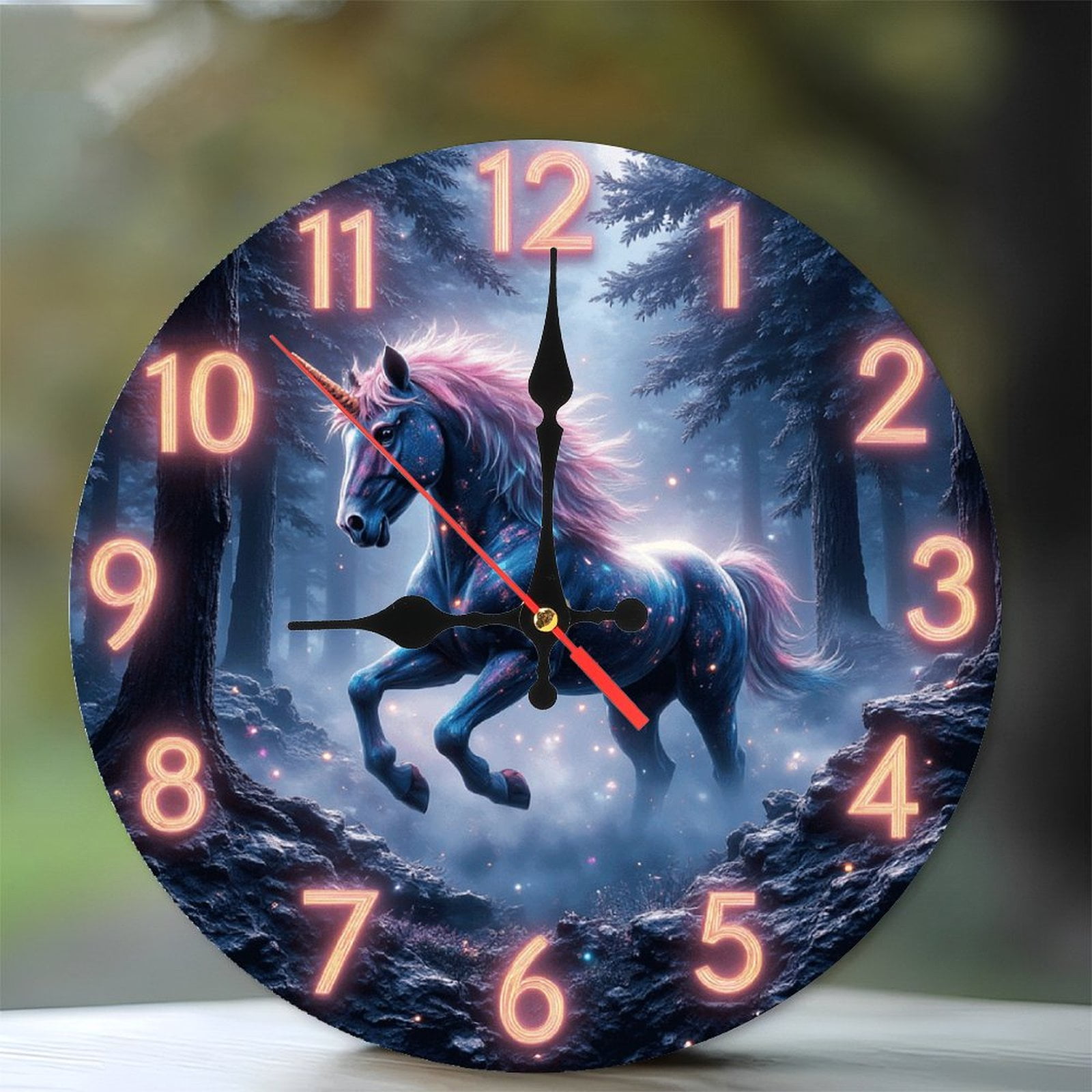 Fantasy Unicorn Clock with Colorful Numbers 10-Inch Silent Wooden Wall Clock, Battery Operated ...