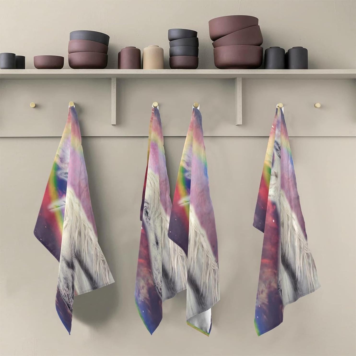 Fantasy Unicorn Rainbow Dish Towels Set of 6, Galaxy Sky Washable Tea ...