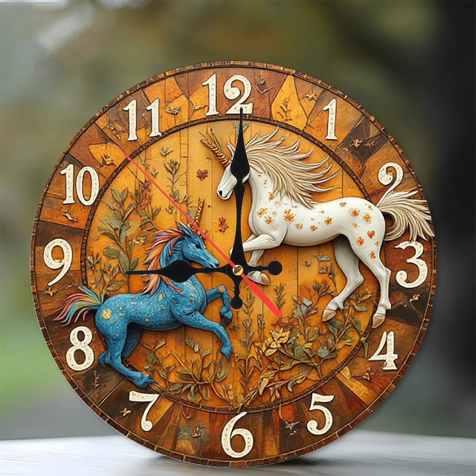 Fantasy Unicorn Wall Clock Wooden Art Decor 10-Inch Silent Wooden Wall Clock, Battery Operated ...
