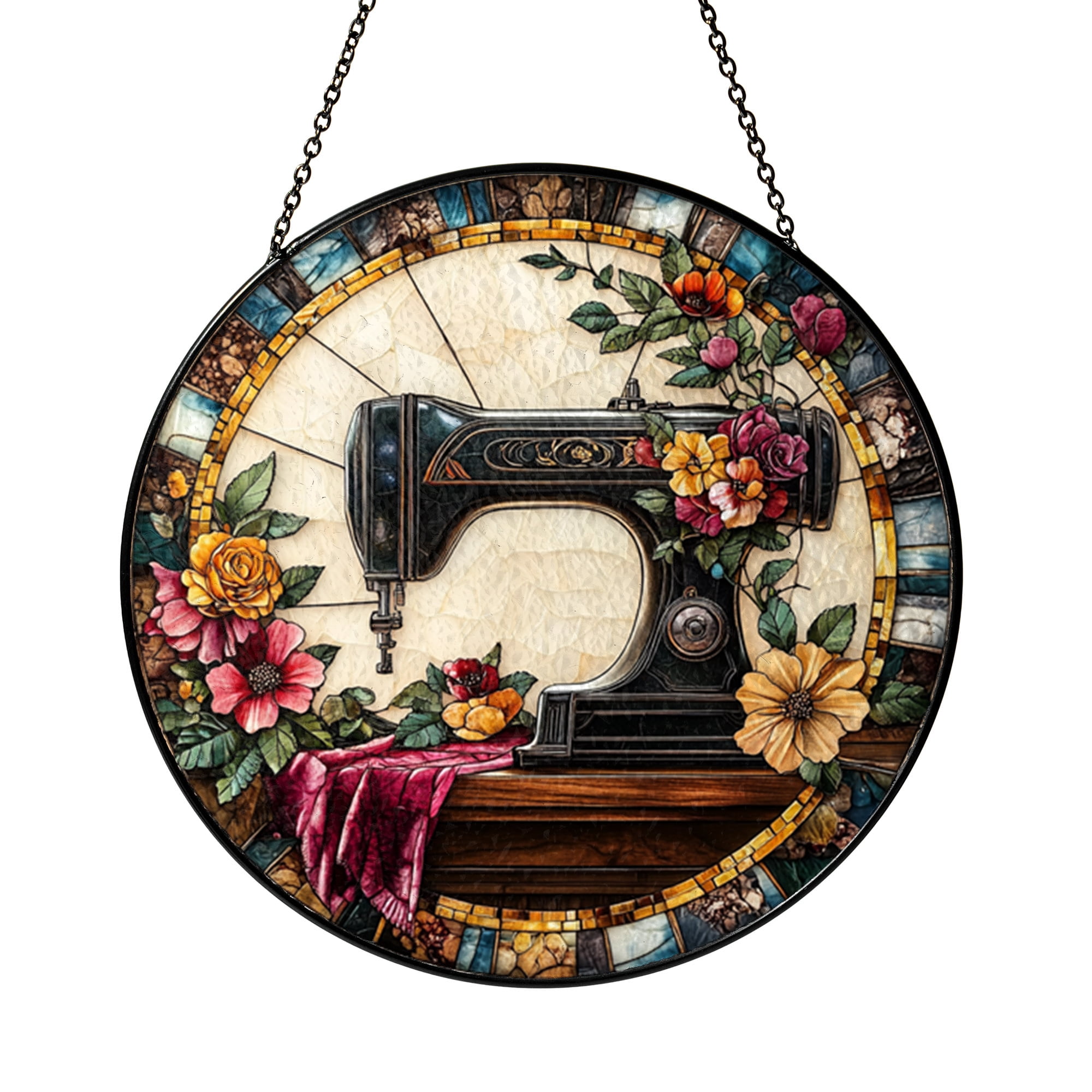 Fantasy Vintage Sewing Machine Stained Glass Window Decor – Handmade ...
