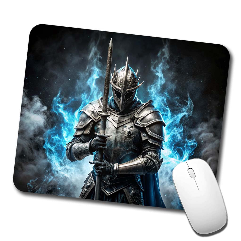Fantasy Warrior Knight Blue Flames Mouse Pad Low Profile Gaming Mat ...
