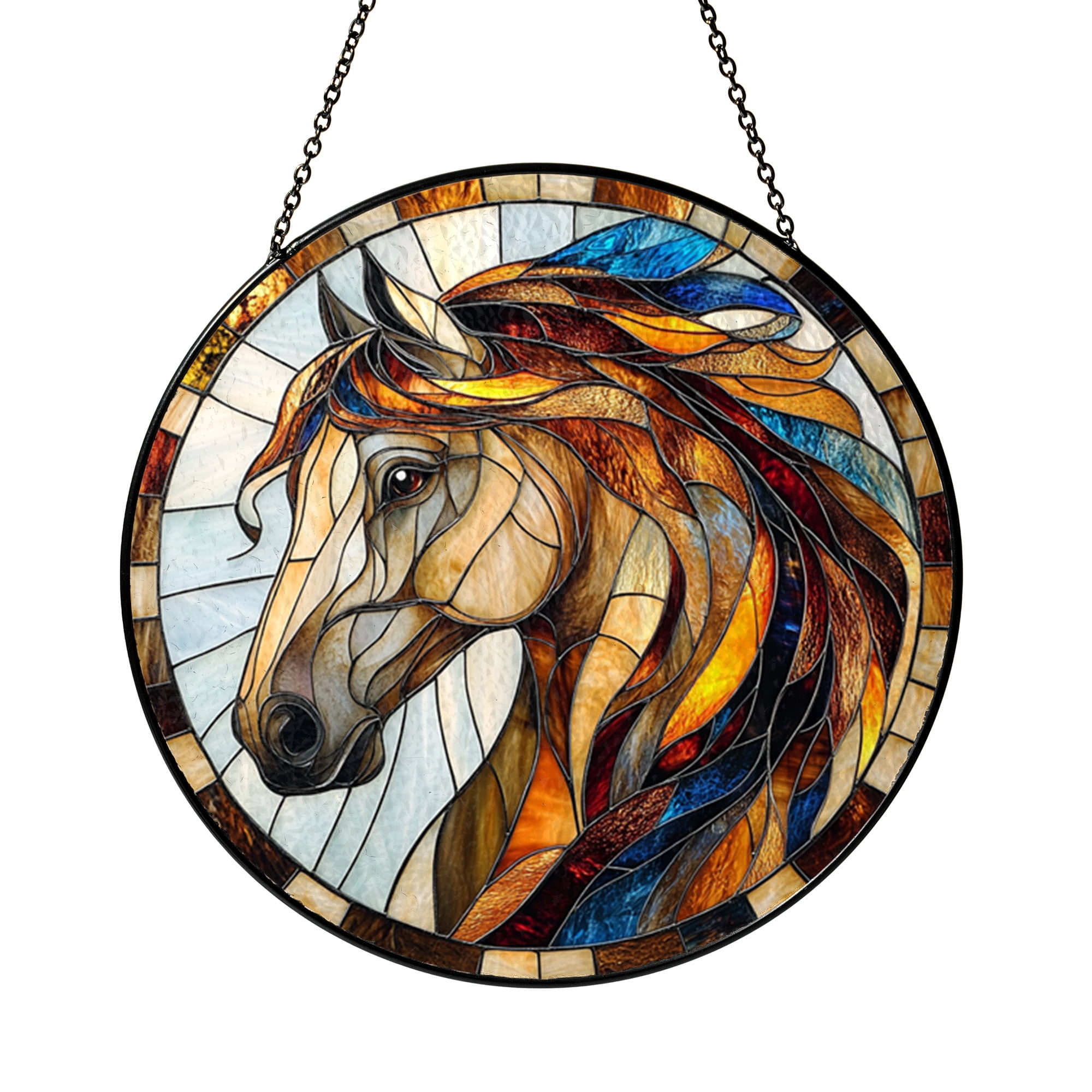 Fantasy Wild Horse Stained Glass Style Suncatcher, Flowing Mane ...
