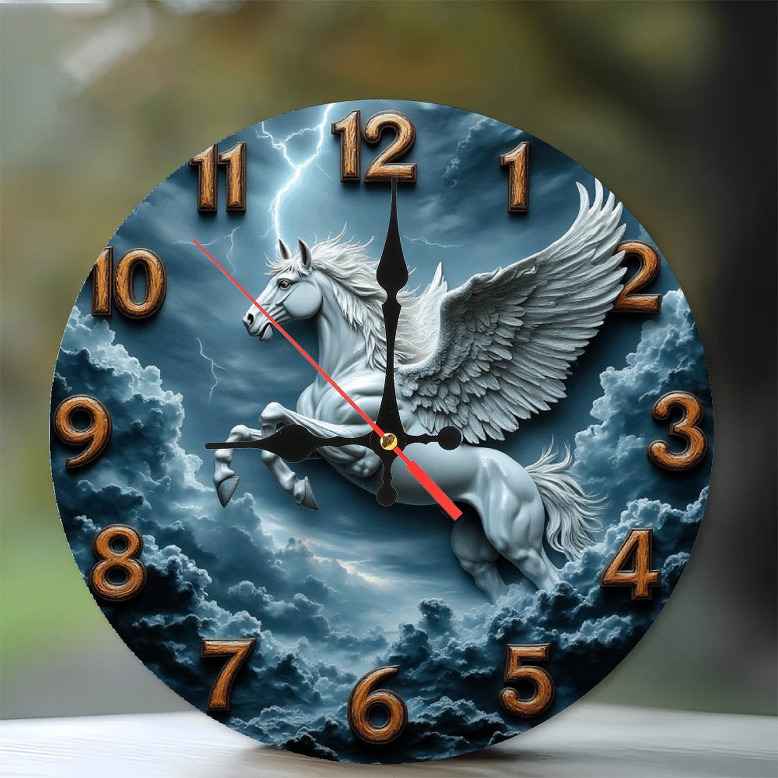 Fantasy Winged Horse Wall Clock Decoration Art 10-Inch Silent Wooden ...