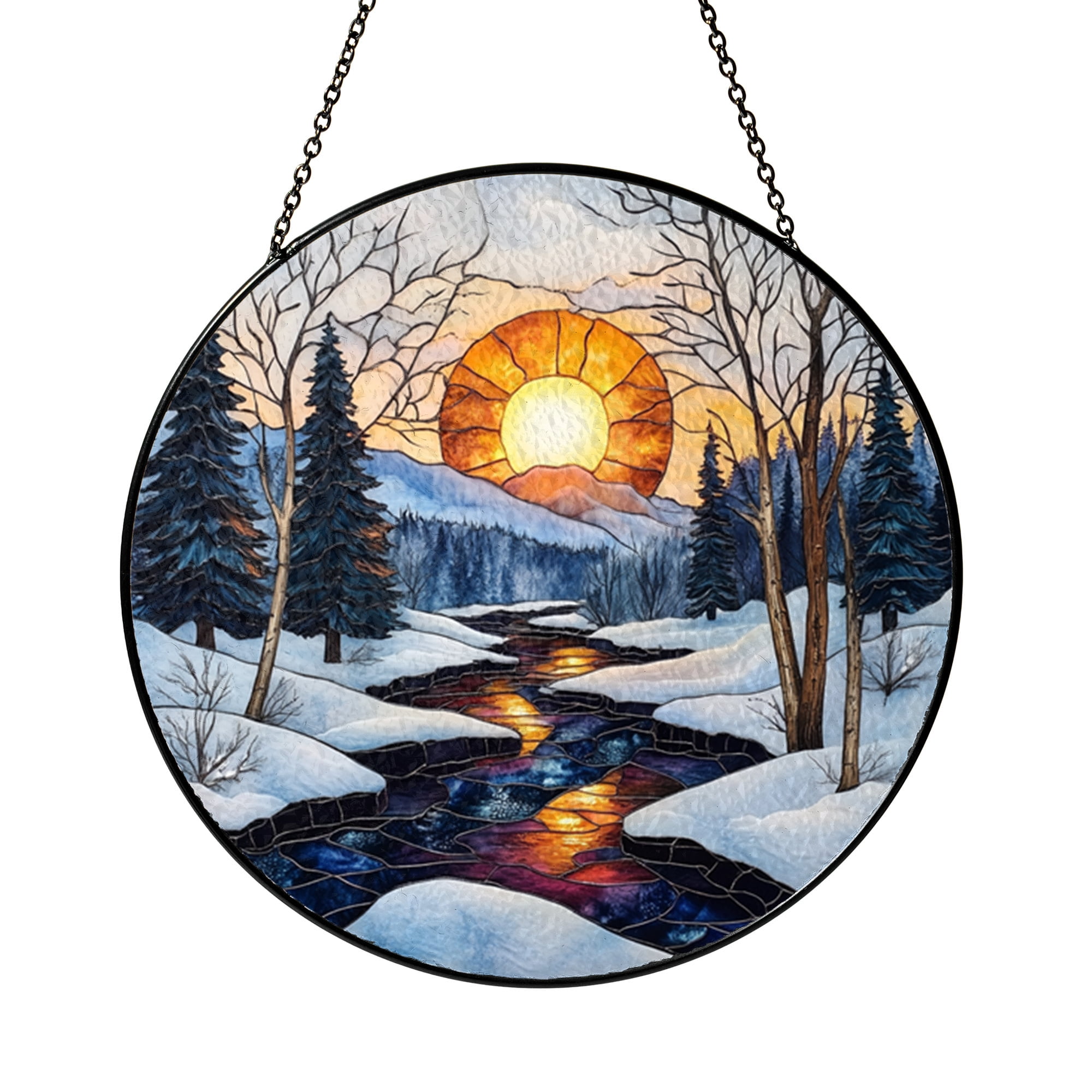 Fantasy Winter Snow Stained Glass Style Window Suncatcher, Seasonal Art ...