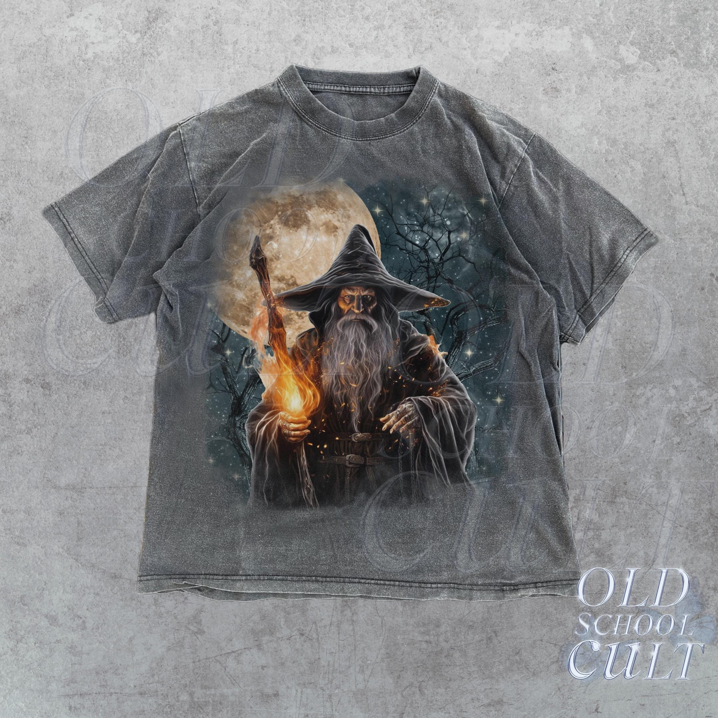 Fantasy Wizard T-Shirt, Retro Wizard Moon Spell Shirt, Alpha Wizard ...