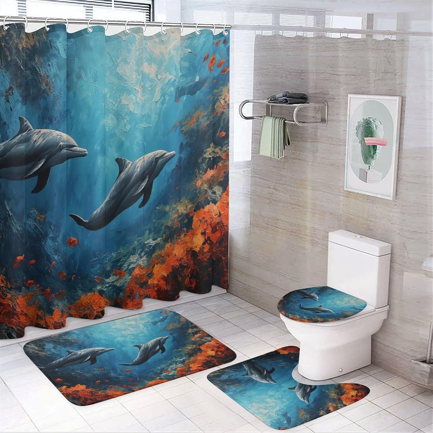 Fantasy Wolf Shower Curtain Sets with Rugs 4 Piece, Decor for Bathroom ...