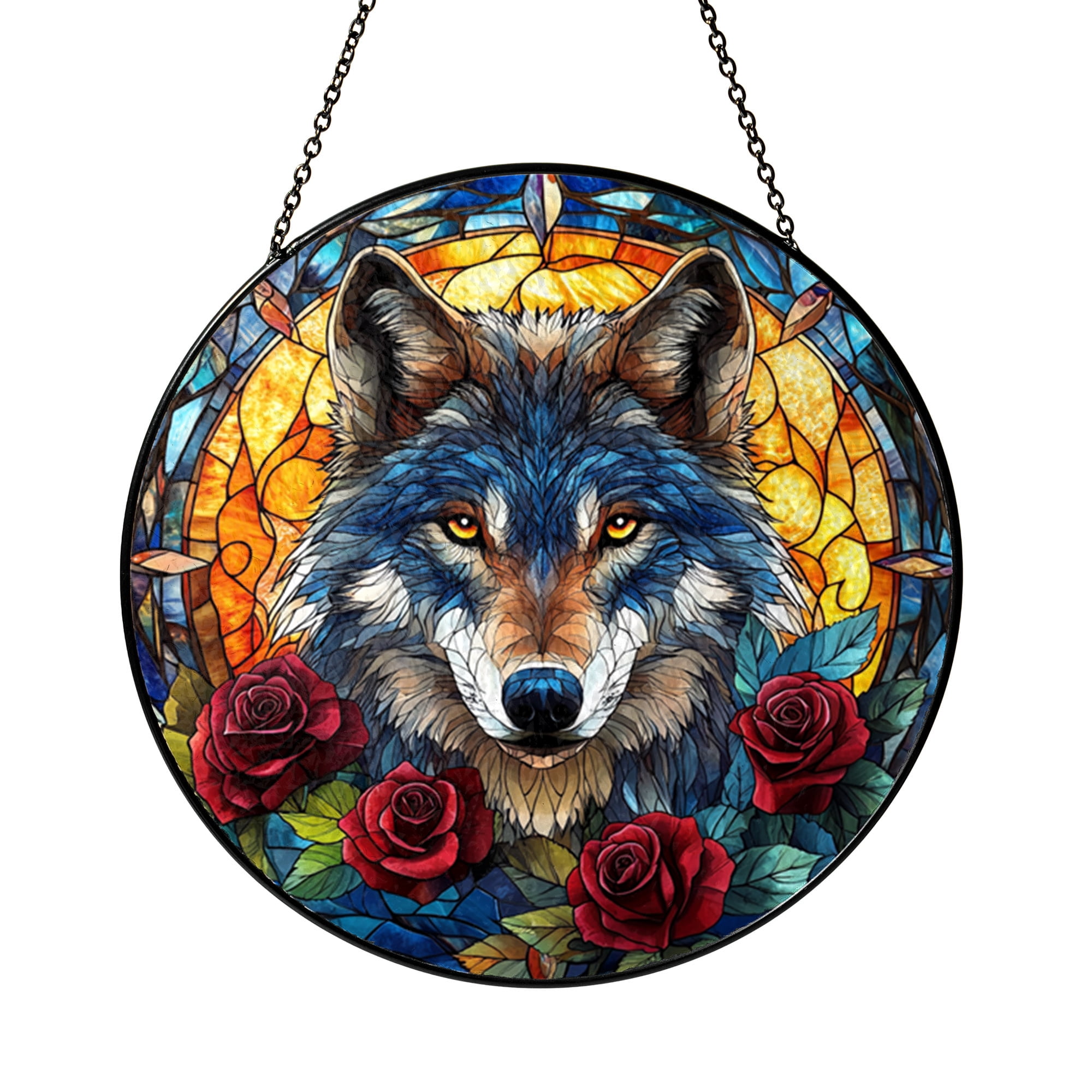 Fantasy Wolf Stained Glass Style Suncatcher – Boho Nature Window ...