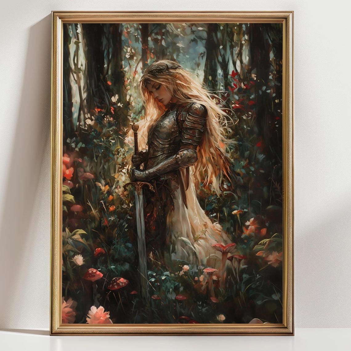 Fantasy Woman Knight Matte Vertical Posters, Forest Print Wall Art ...