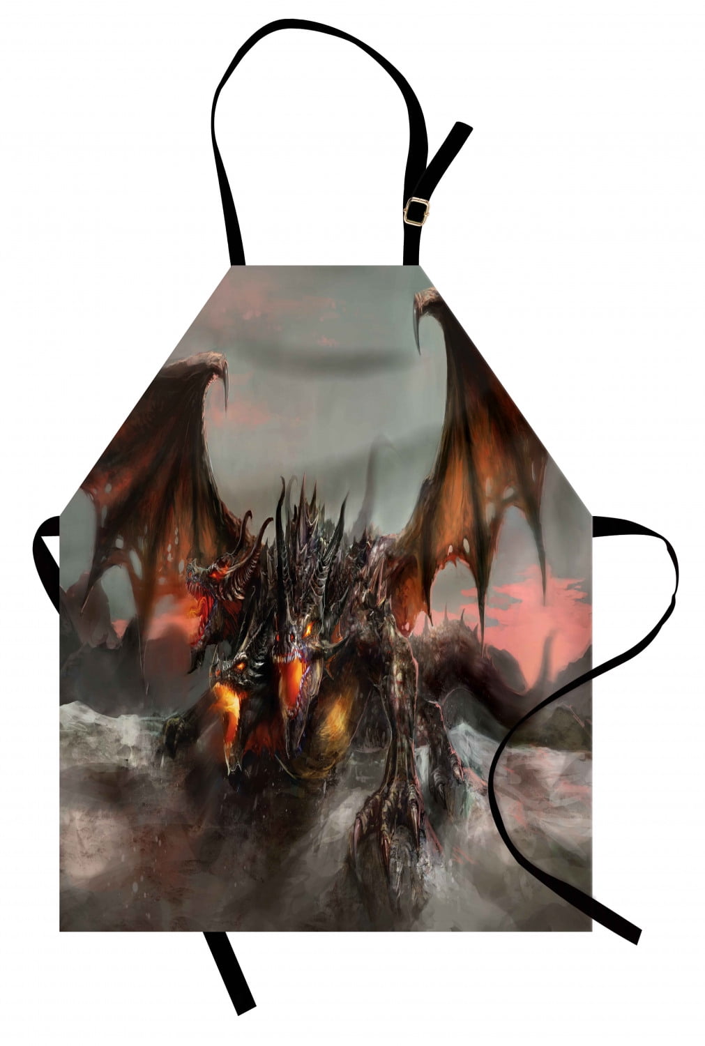 Fantasy World Apron Illustration of Three Headed Fire Breathing Dragon ...