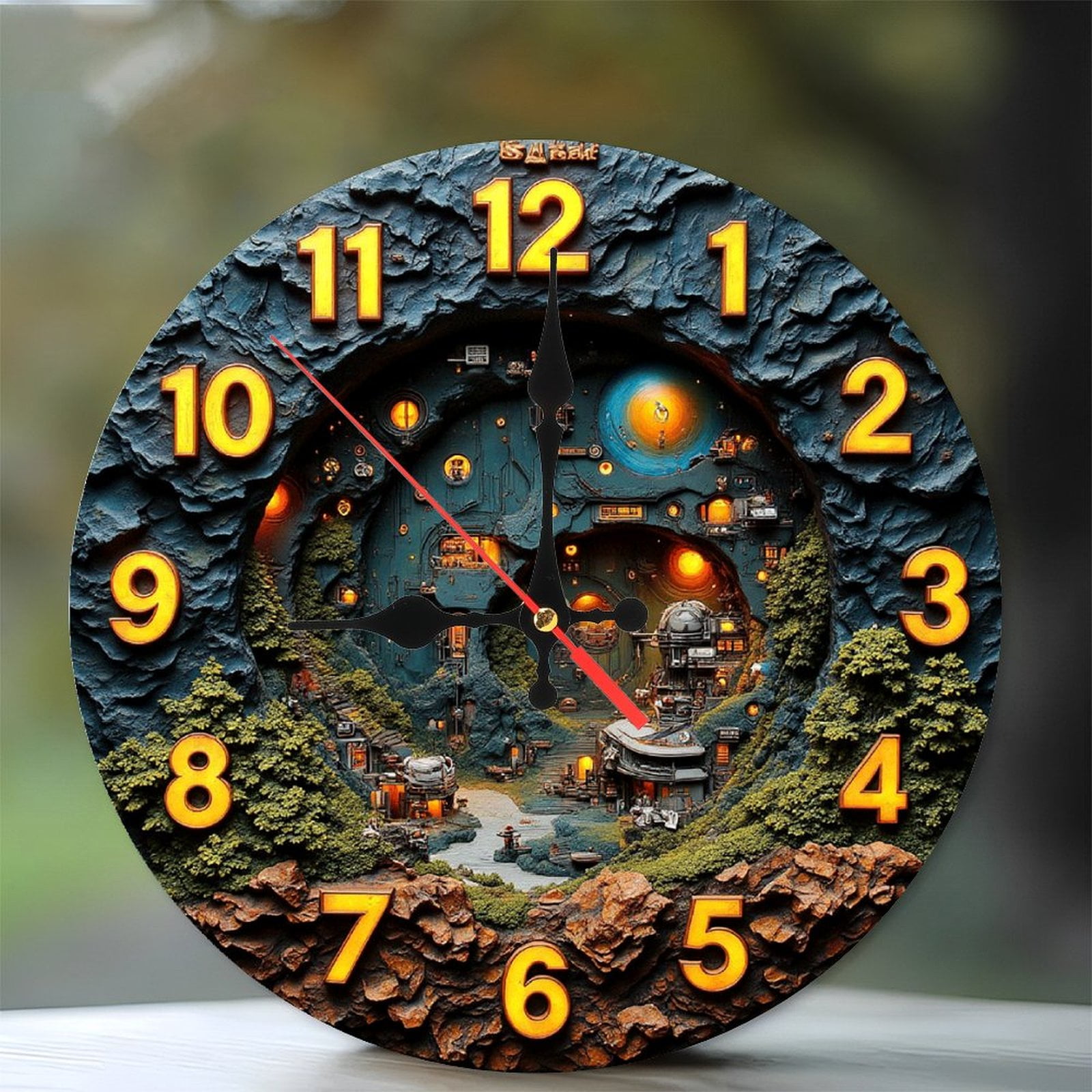 Fantasy World Clock Miniature Scenic Wall Clock 10-Inch Silent Wooden ...