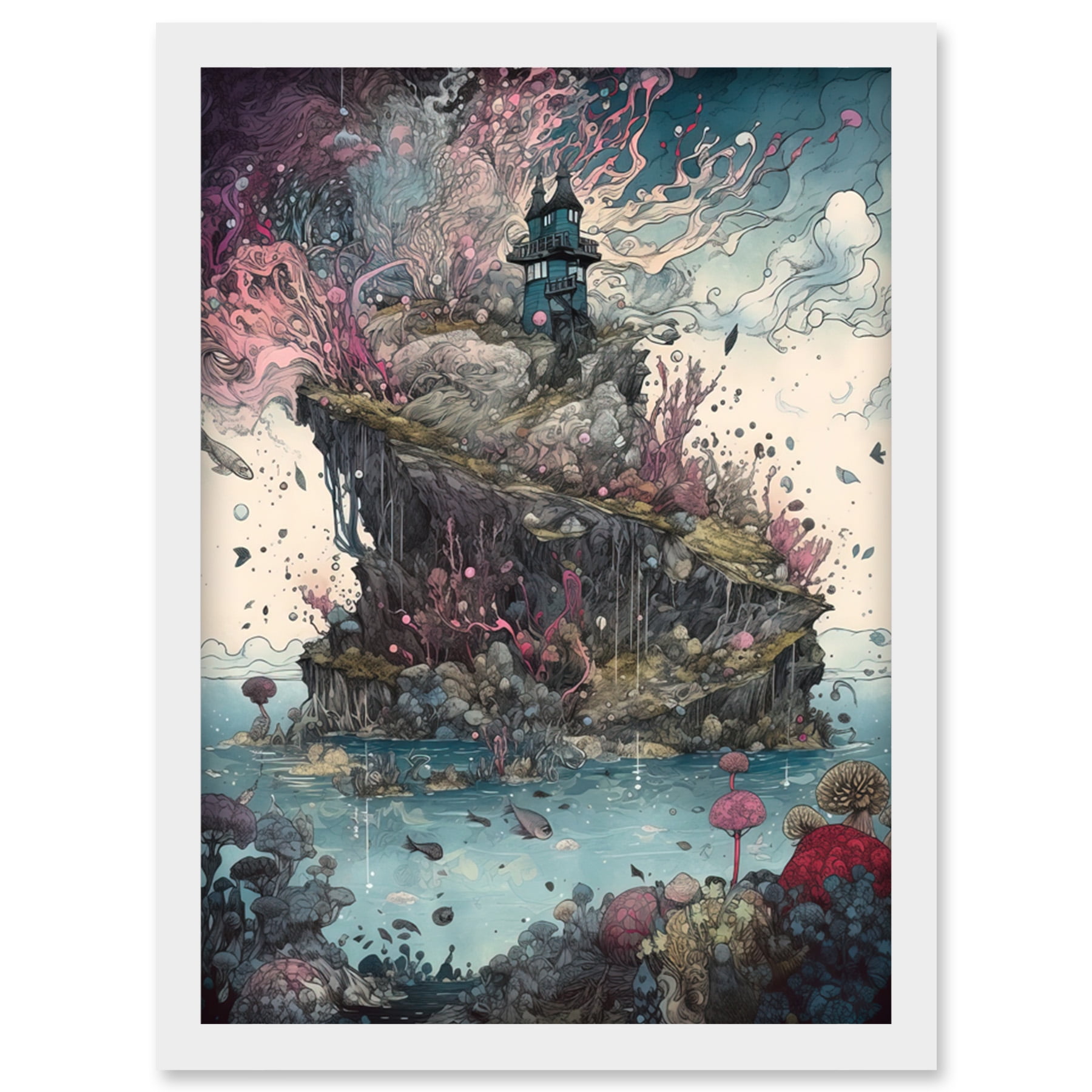 Fantasy World Coastal Island Landscape Nymph House Magical Marine Life ...
