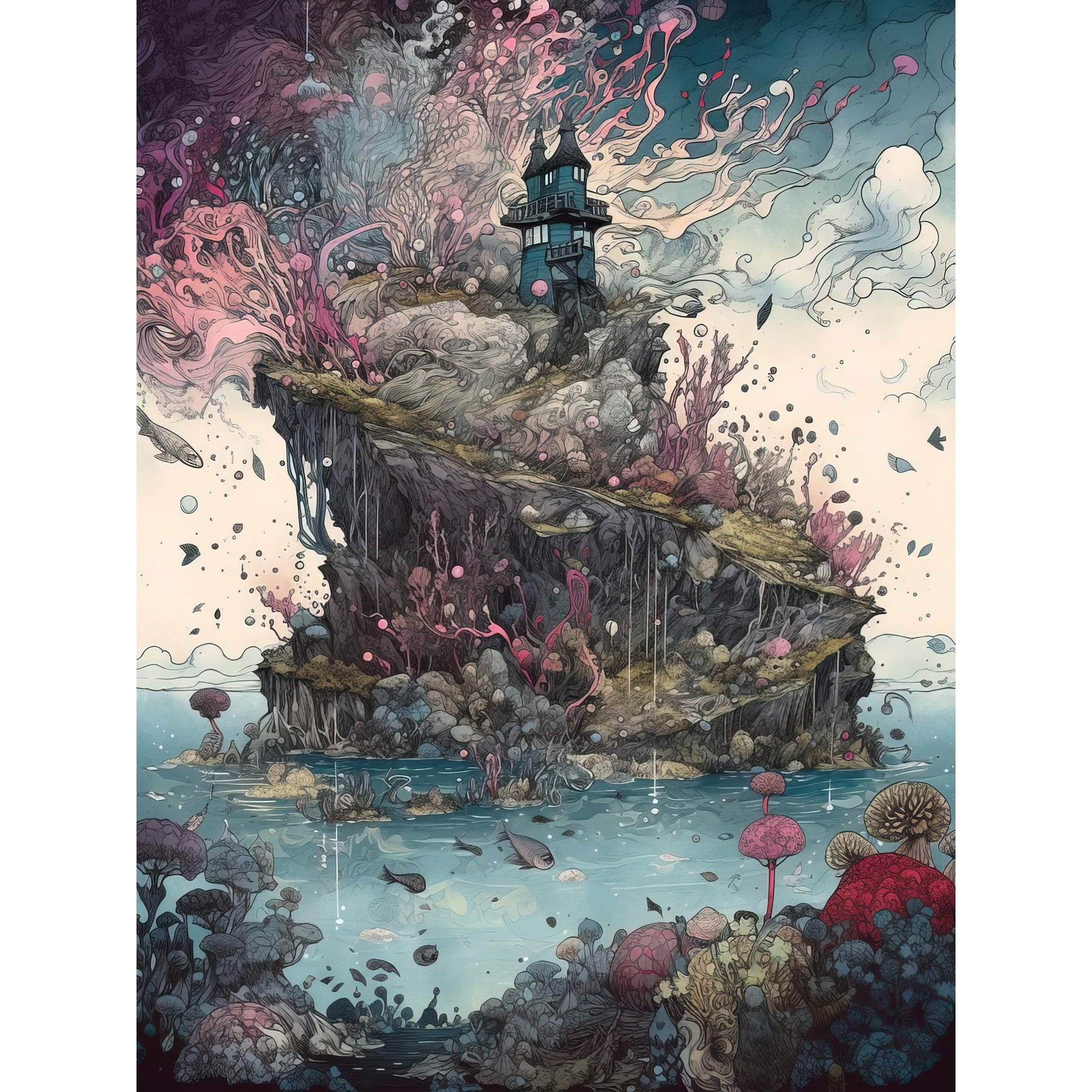 Fantasy World Coastal Island Landscape Nymph House Magical Marine Life ...