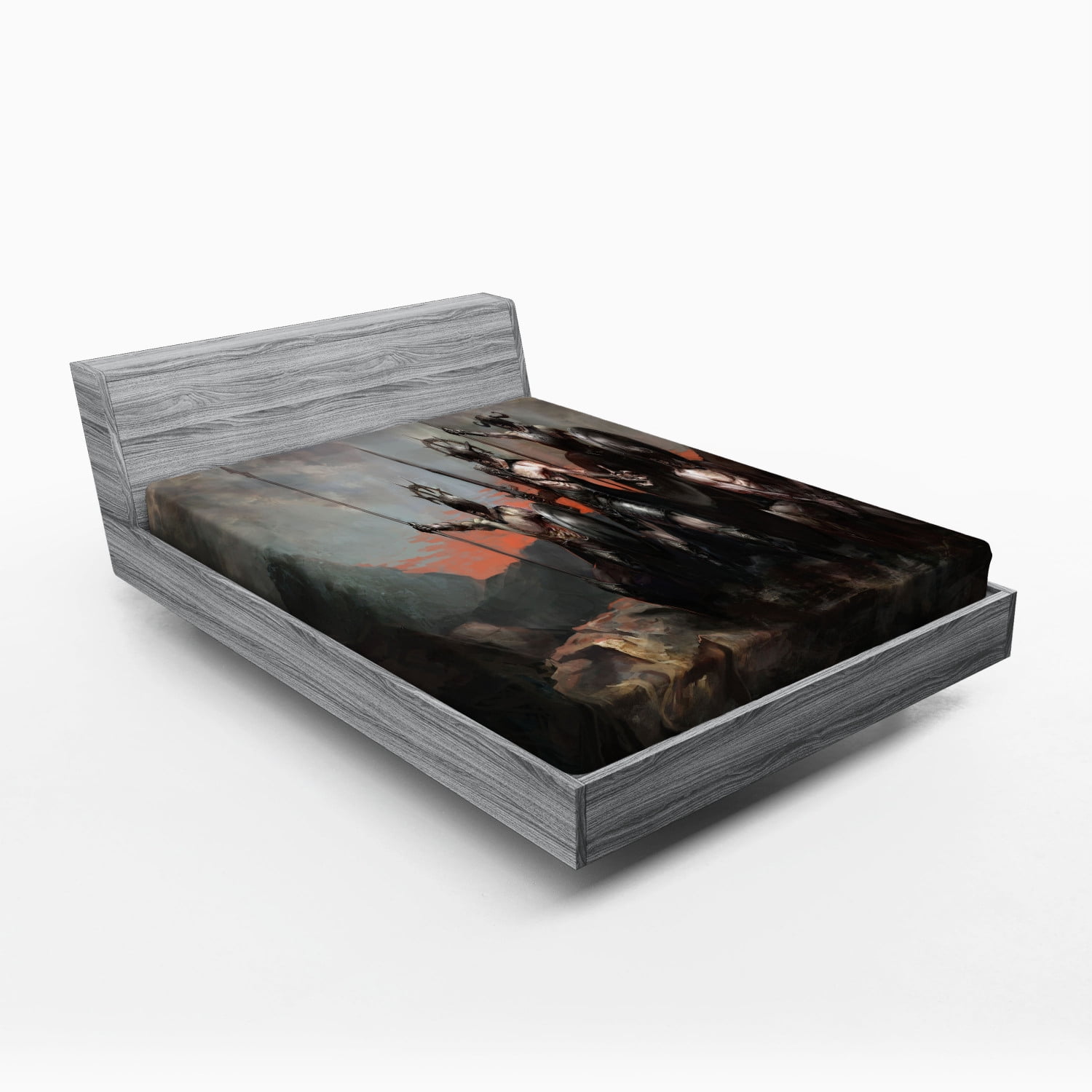 Ambesonne Fantasy World Fitted Sheet, Medieval, Full Size, Grey Orange ...