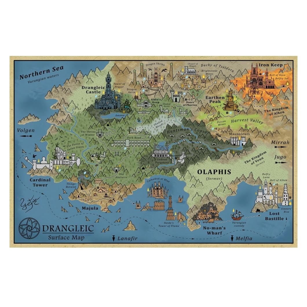 Fantasy World Map Poster Drangleic Surface Region Print RPG Gamer Wall ...
