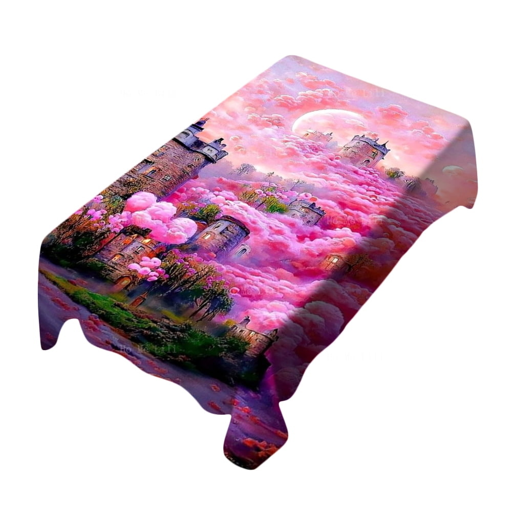 Fantasy World Pink Flower Sea Castle Antiquity Land Of Beauty Landscape ...