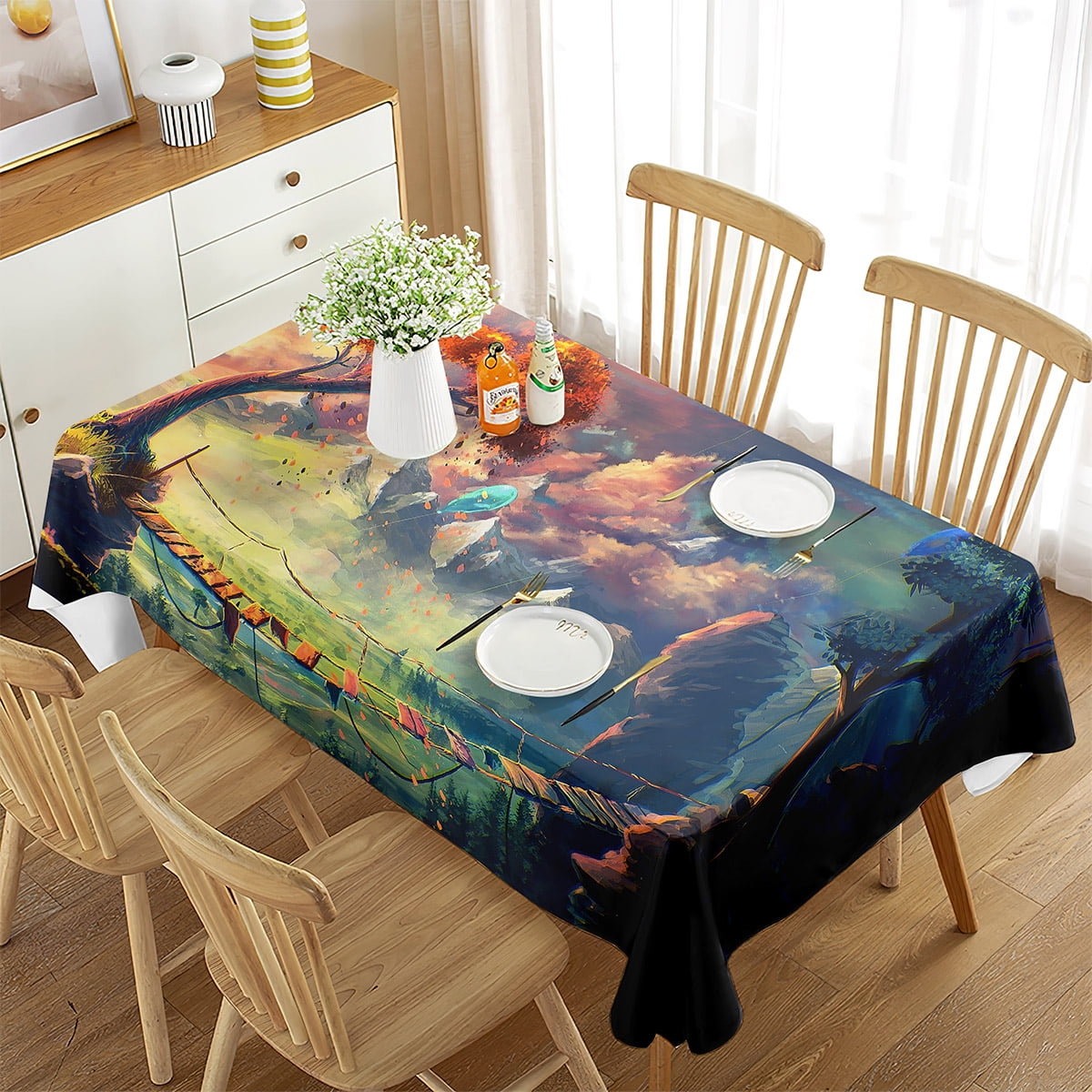 Fantasy World Tablecloth Wonderland Forest with Elves Universe Theme ...