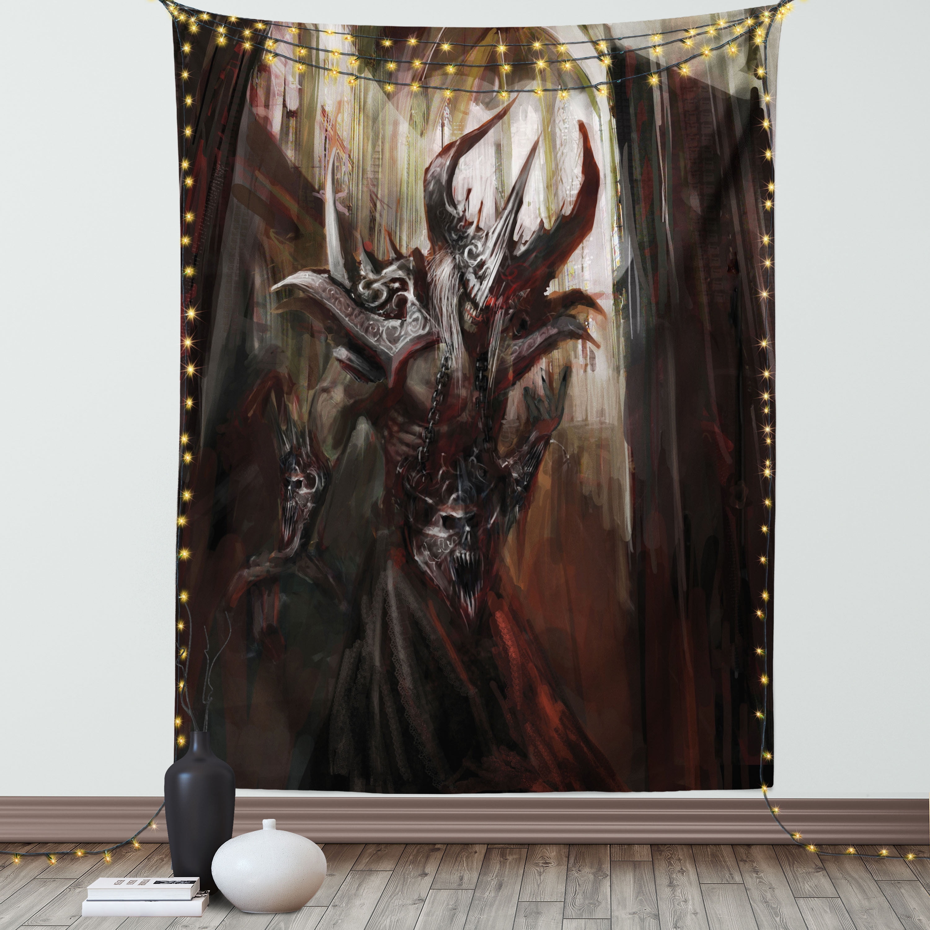 Fantasy World Tapestry, Armored Evil Monster in Cathedral Apocalyptic ...