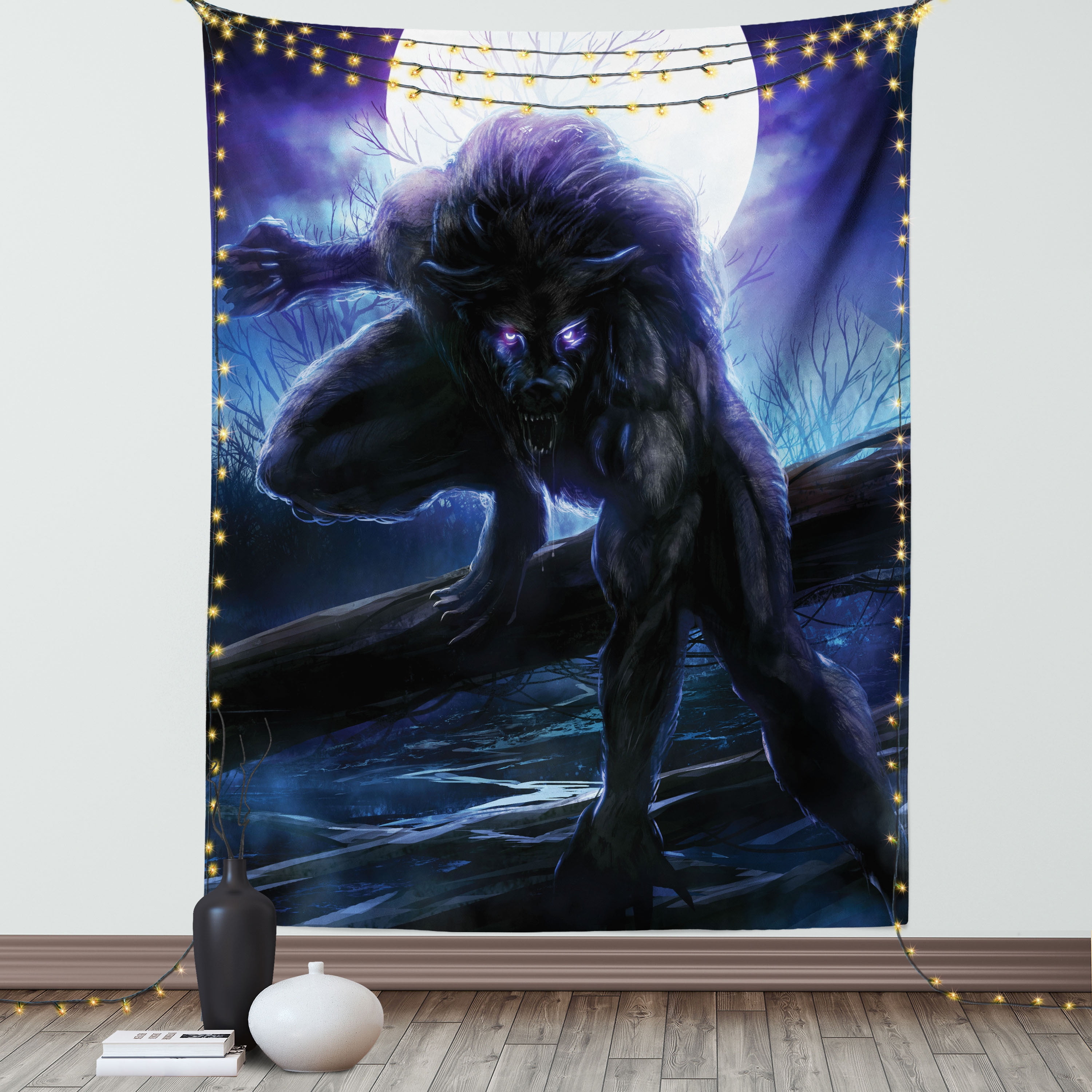 Fantasy World Tapestry, Surreal Werewolf with Electric Eyes in Full ...