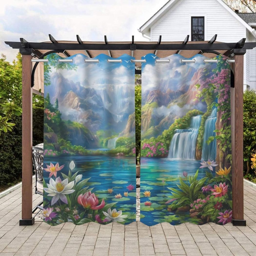 Fantasy nature scenery Waterproof Outdoor Curtains for Patio,waterfalls ...