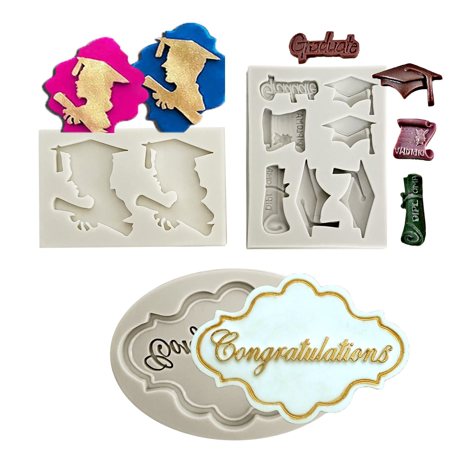 FantasyBear 3 Graduation Candy Mold,Grad Cap Diploma H2FSDMould ...