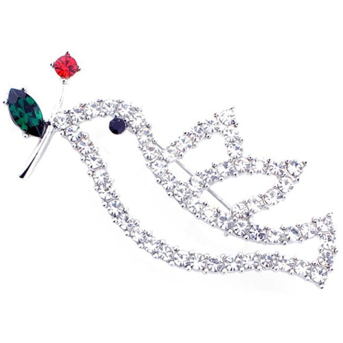 Fantasyard Crystal Dove with Red Rose Bird Pin Brooch - Silver - 2.5 x ...