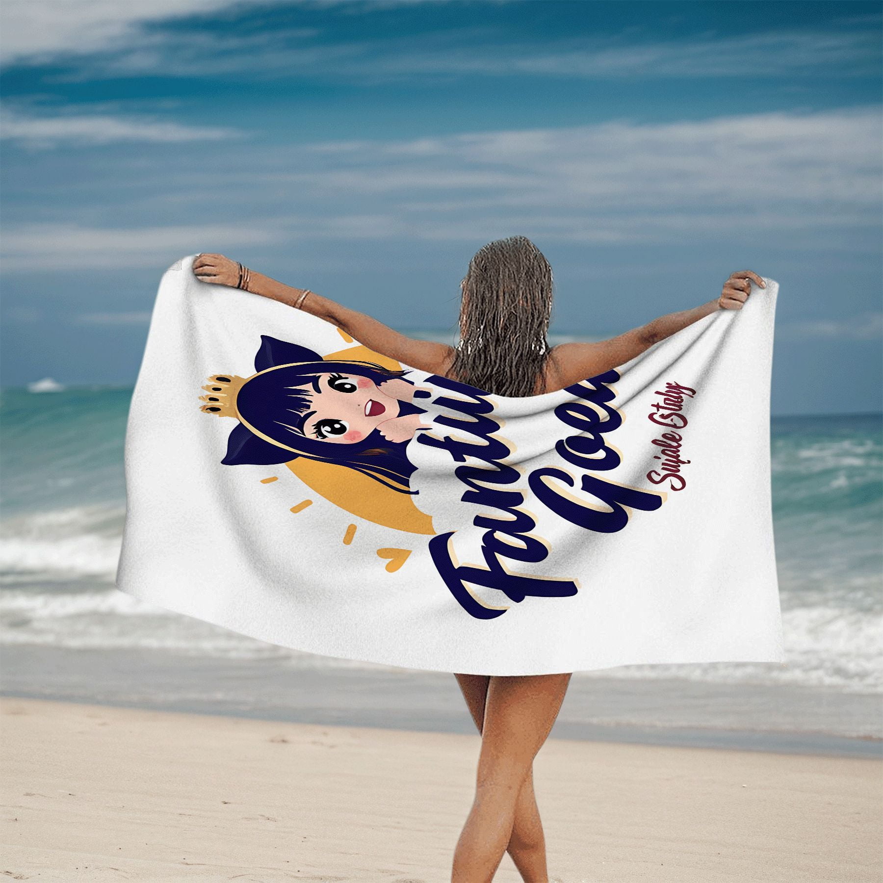 Fantids Gød Cartoon Character Beach Towel - Blue Hair & Golden Crown ...