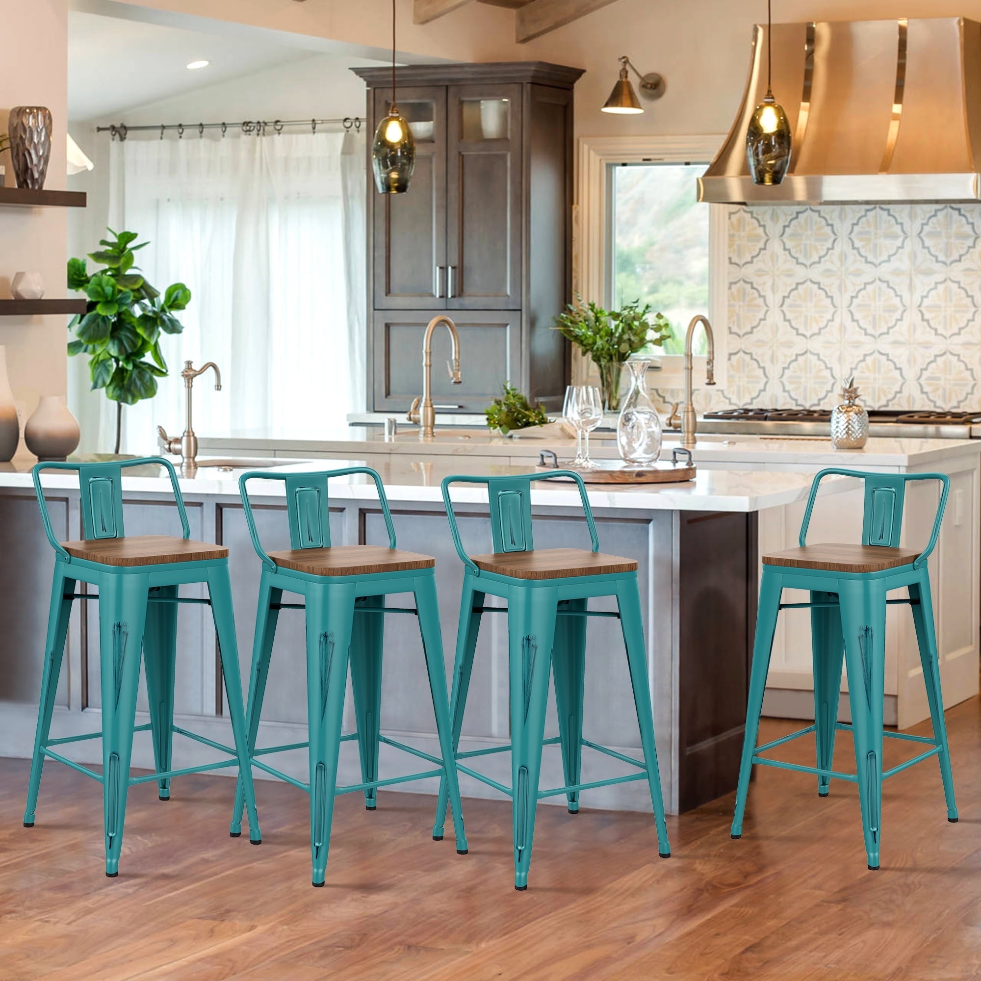 Fantizee 24 inch Metal Bar Stools Set of 4 Industrial Counter Height ...