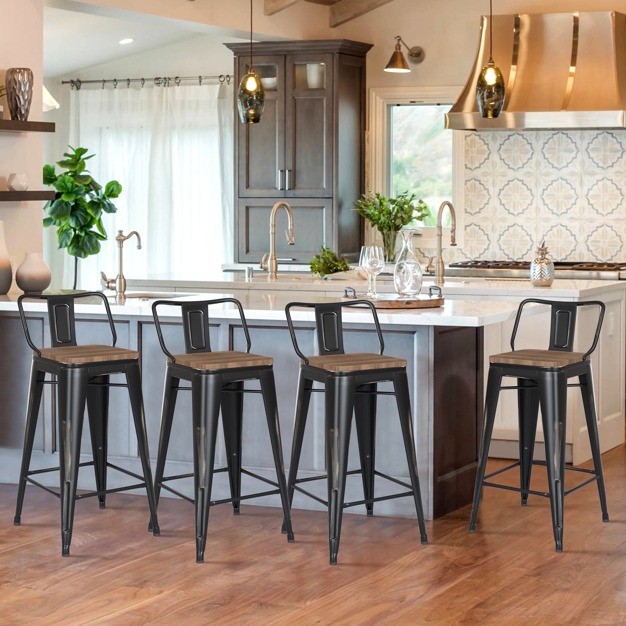 Fantizee 26 inch Metal Bar Stools Set of 4 Industrial Counter Height ...